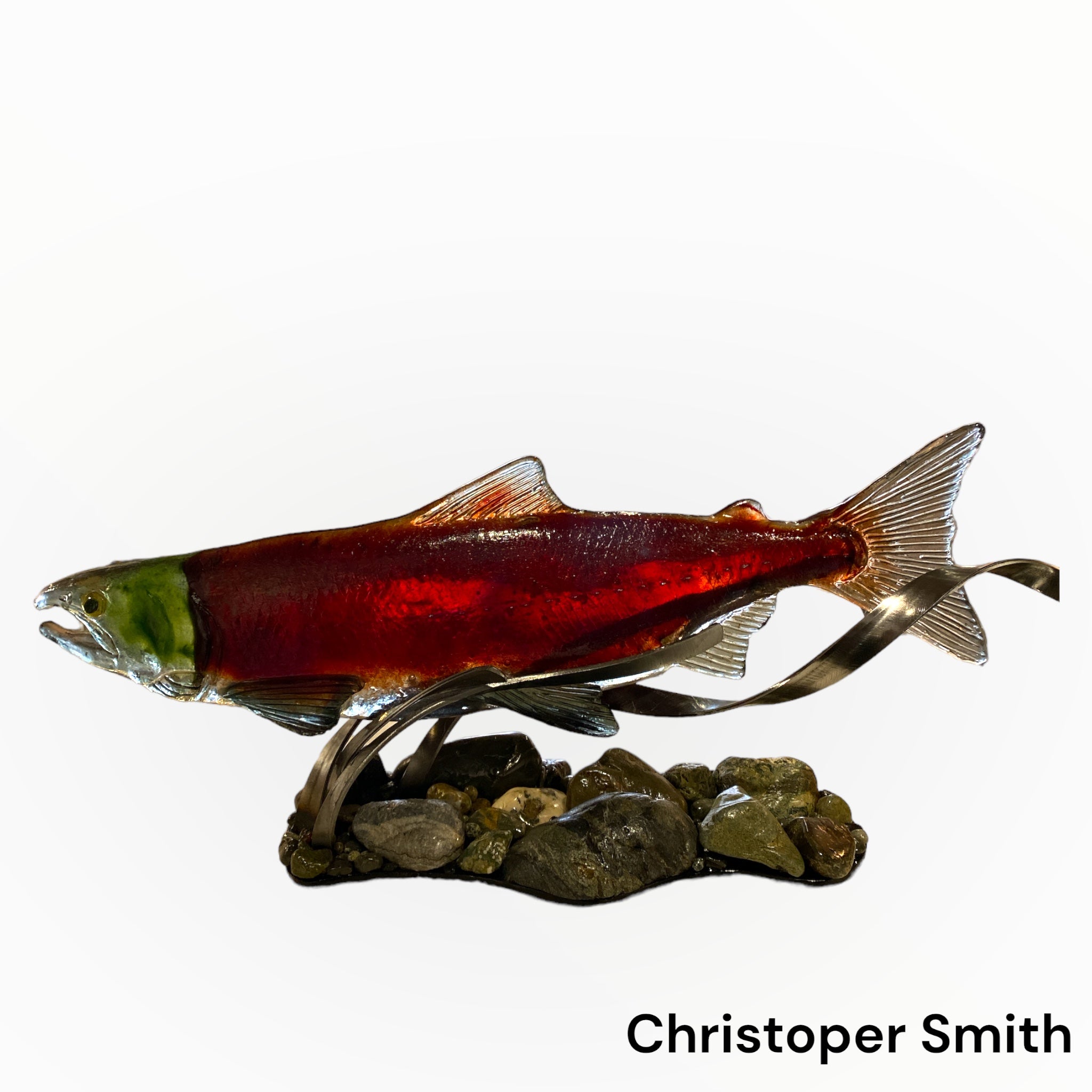 Kiln Cast Glass Salmon Sculpture by Chris Smith